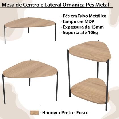 Kit Mesa de Centro e Lateral Organica Pes Metal Preto Hanover Artesano ...
