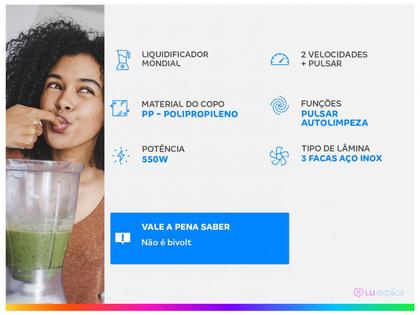 Liquidificador Mondial Easy Power L-550-W Preto 2 Velocidades 550W ...