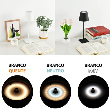Luminária Abajur Recarregável Mesa Led Touch Dimerizável Sem Fio ...