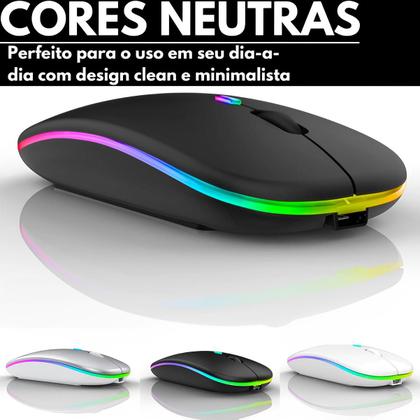 Mouse Sem Fio 2.4 ghz Optico Recarregável Gamer USB Led Rgb Wirelles Usb Notebook - Mouse Ultra ...