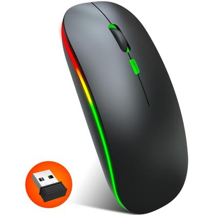 Mouse Sem Fio 2.4 ghz Optico Recarregável Gamer USB Led Rgb Wirelles Usb Notebook - Mouse Ultra ...