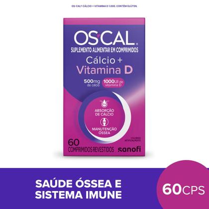OS-CAL Cálcio 500mg + Vitamina D 1000UI com 60 Comprimidos Revestidos ...