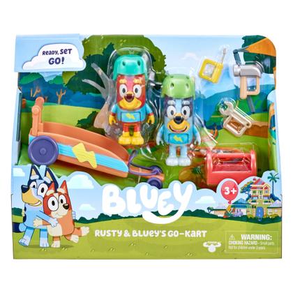 Pacote de bonecos e veículos de brinquedo Bluey Rusty Go-Kart de 6-8 cm ...