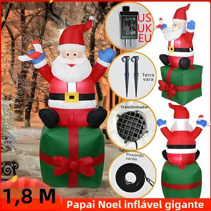 Papai Noel Inflável Gigante 1,8m com LED - Decoração de Natal para ...