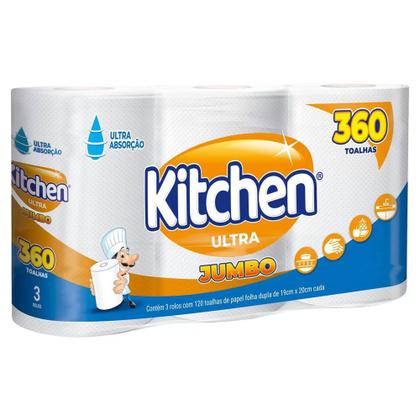 Papel Toalha Kitchen Jumbo 3 Rolos Folhas Duplas 360unidades - Papel ...