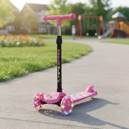 Patinete Infantil Supergirls Etitoys 3 Rodas com Luzes LED Dobrável ...