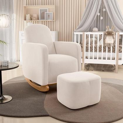 Poltrona de Amamentação com Balanço e Puff Orgânico Saori W01 Suede ...