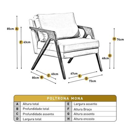 Poltrona Madeira Maciça material sintético Marrom Mona Premium 73cm ...