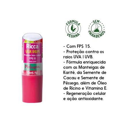 Protetor Labial Vita Balm Sabor Melancia Incolor FPS 15 Solar UVA UVB ...