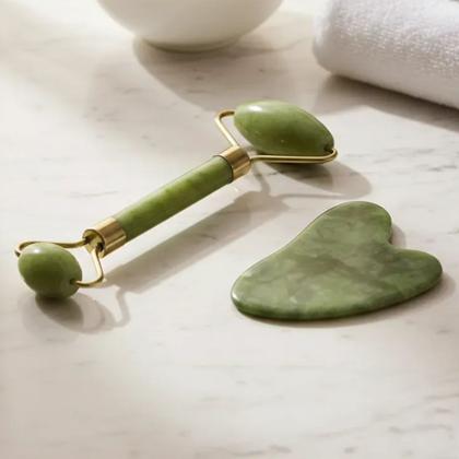 Rolo Pedra Massagem Facial Jade Com Placa Guasha Cor Verde - BMAX ...