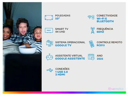 Smart TV 50" TCL 4K UHD QLED 50P7K Google TV AiPQ Google Assistente 3 ...