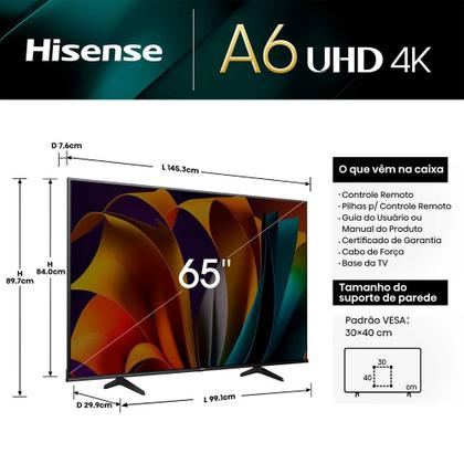 Smart TV 65A6N 65 Polegadas 4K Hisense - Smart Tv - Magazine Luiza