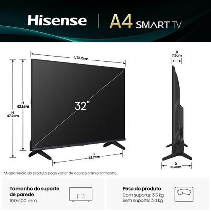 Smart TV Hisense DLED HD 32 32A4NV Com Processador AI HDR10 DTS Virtual ...