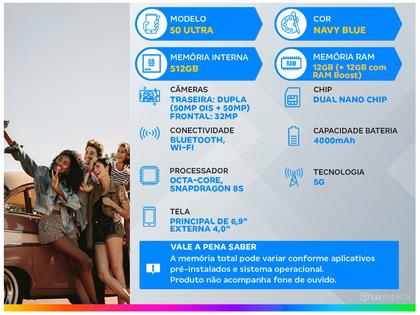 Smartphone Motorola Razr 50 Ultra 512GB Navy Blue 5G 12GB RAM 6,9" Câm ...