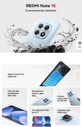 Smartphone Xiaomi Note 15 Lançamento 2026 256GB 128GB Câmera 108MP 20MP ...