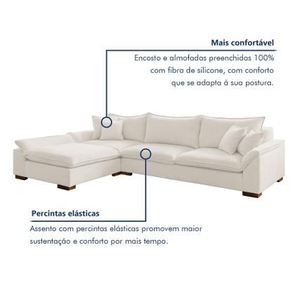 Sofá Modulado com Chaise Dominique Base em Madeira Maciça - Estofados ...