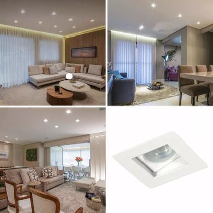 Spot de embutir quadrado recuado direcionável alumínio branco para LED ...