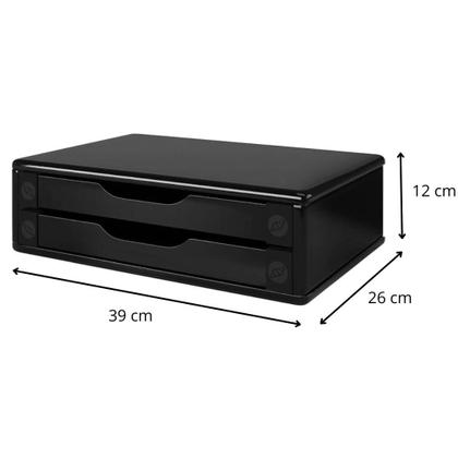 Suporte para Monitor Souza 2 Gavetas Preto MDF Black Piano Organizador ...