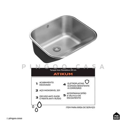 Tanque Inox monobloco com válvula e sifão Atikum Pingoo.casa - Torneira ...