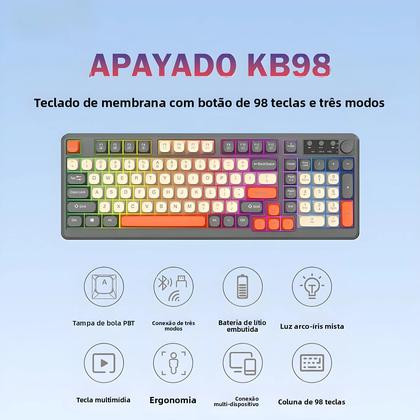 Teclado Gamer Sem Fio Retroiluminado RGB 98 Teclas Tri-modo Bluetooth ...