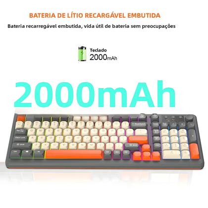 Teclado Gamer Sem Fio Retroiluminado RGB 98 Teclas Tri-modo Bluetooth ...