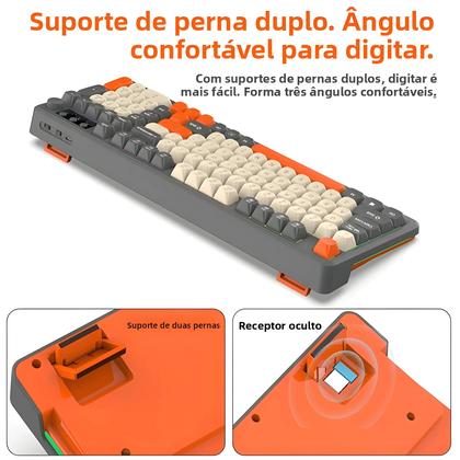 Teclado Gamer Sem Fio Retroiluminado RGB 98 Teclas Tri-modo Bluetooth ...
