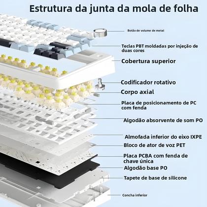 Teclado Mecânico Gamer Sem Fio Bluetooth AULA F75 RGB PBT Layout 75% ...