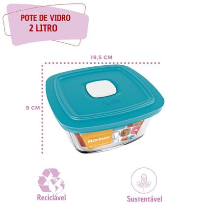 Vasilha Pote de Vidro Quadrado Com Tampa 2L Marinex 1 Unidade - NADIR ...