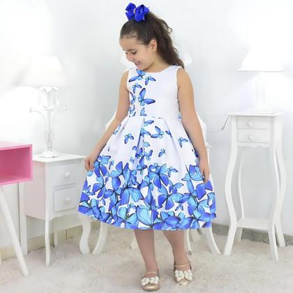 Vestido Infantil Branco Com Borboletas Azuis - Moderna Meninas ...