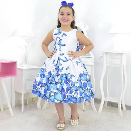 Vestido Infantil Branco Com Borboletas Azuis - Moderna Meninas ...