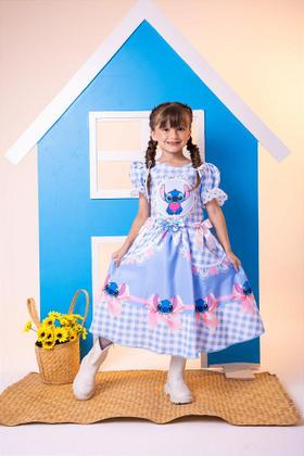 Vestido Junino Temático Luxo Lilo Stitch Azul Bebê - Festa Junina - no ...