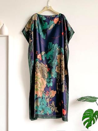 Vestido Longo De Cetim Com Estampa Floral E Proteção Solar Para ...