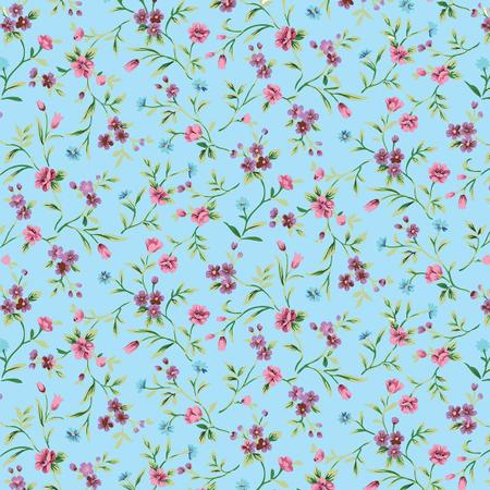 Papel De Parede Floral Rosa E Azul