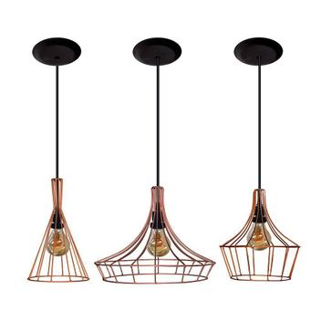 03 Lustres Pendentes Aramado - Pode usar lâmpadas de Filamento - Cobre ...