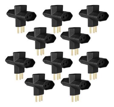 10 Adaptadores T Para Tomada 2P+T 10A Três Polos Margirius - Adaptador ...