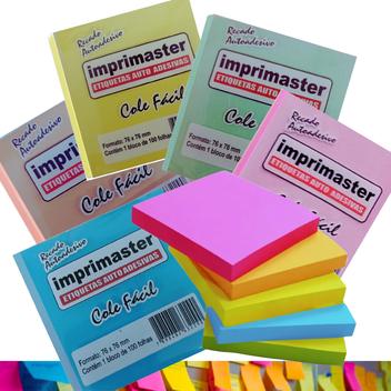 10 Blocos Recados 76x76mm Cole Fácil 5 Cores Rosa, Laranja, Verde ...