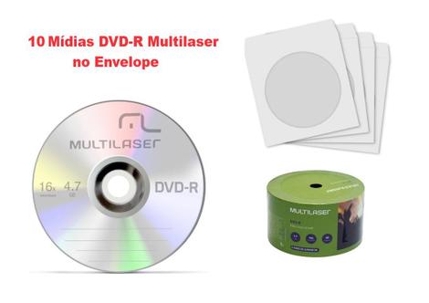10 Unid. Mídia DVD-R Não Imprimível Multilaser no Envelope - DVD Virgem ...