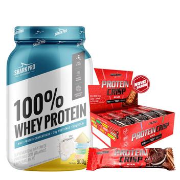 100% Whey Protein Shark Pro (900g)+Barra de Proteín Protein Crisp Bar - Caixa Com 12 Unidades ...