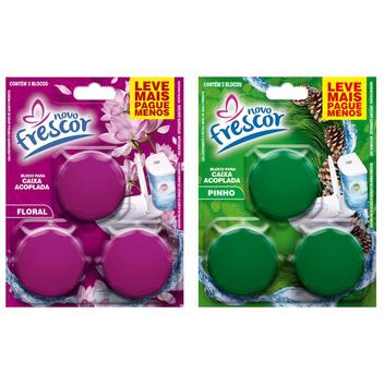 12 Cartelas Floral + 12 Pinho Tablete Sanitário 45G 3 Blocos - Novo Frescor - Pedra Sanitária ...