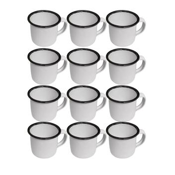 12 Mini Canecas Esmaltadas Brancas 80ml Café e Chá Retrô termo ...