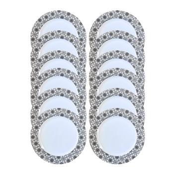 12 Pratos Raso Refeição Buffet Decorado Melamina 25cm Preto - Sk ...