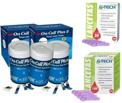150 Tiras para Medição de Glicose On Call Plus 2 + 150 Lancetas ...