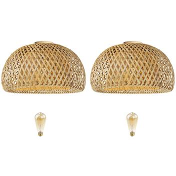 2 Luminária Bambu Artesanal Fibra Natural Plafon Nat65 + Led - Acende a ...