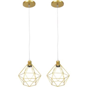 2 Pendentes Aramado Diamante Luminária Lustre Cabo Cristal 1,5 Mt ...