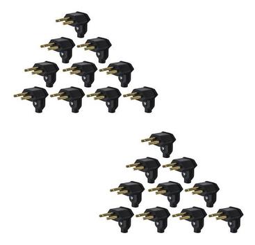 20 Tomada Extensão 10a Plug 90 Graus 2p+t Preto Margirius - Adaptador ...