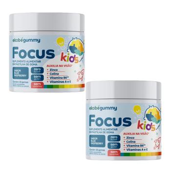 2x Focus Kids- Gummy- Sabor Blue Raspberry- 30 Gomas- Ekobé - ekobÉ (10141) - Multivitamínico ...