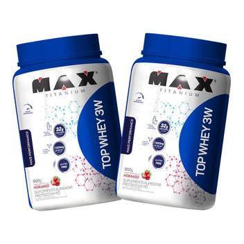 2x Top Whey Protein 3W 900g - Morango - Max Titanium - Whey Protein ...