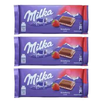3 barras de chocolate milka ao leite recheio sabor morango - Bombom ...