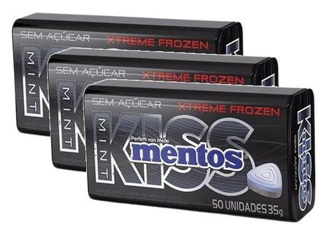 3 Kiss Mentos Extreme Frozend Sem Açúcar 50 Unidades 35G - Balas ...