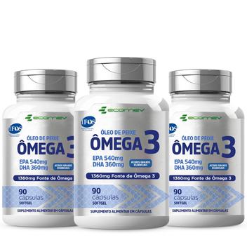 3 Potes Ômega 3 1360mg Selo Ifos Cert. Internacional Pureza 270cáps ...